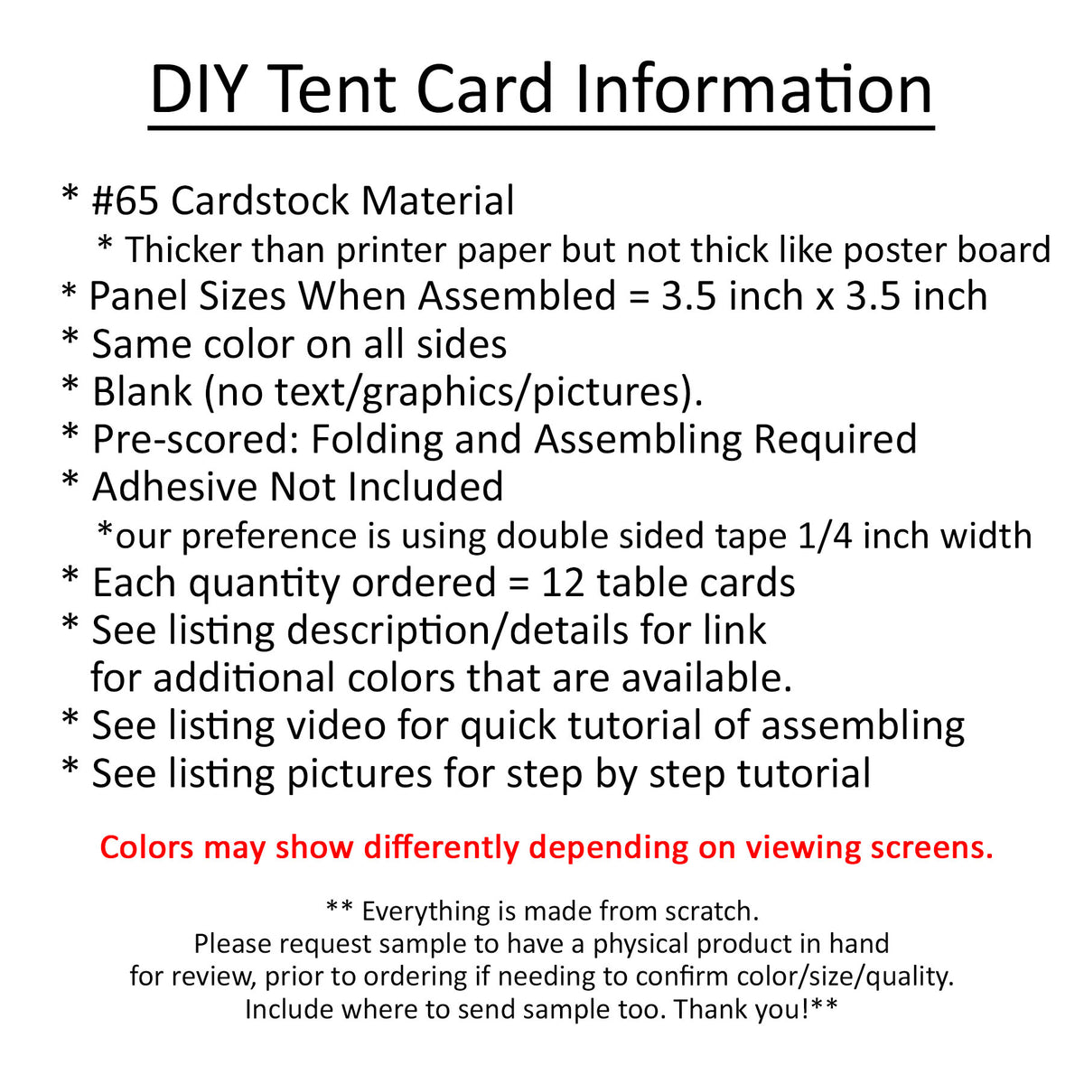 12 Pack - Yellow DIY Table Tent Card – DIY Paper Supply